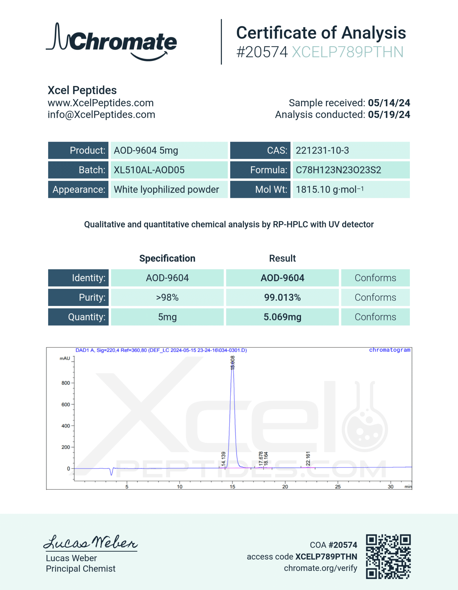 Buy AOD-9604 5mg Peptide | - Xcel Peptides